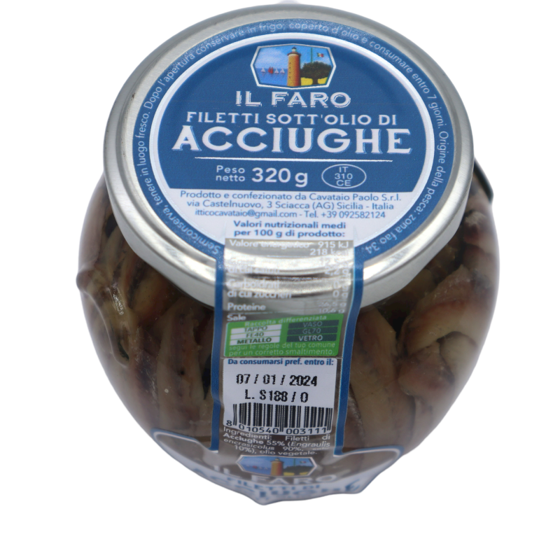 Filetti di Acciughe Siciliane pregiate, sott'olio 320 g