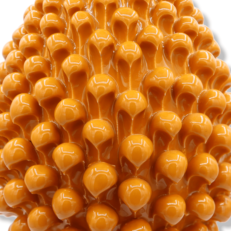 Piña de pino siciliano en cerámica Caltagirone naranja, tallo con ...